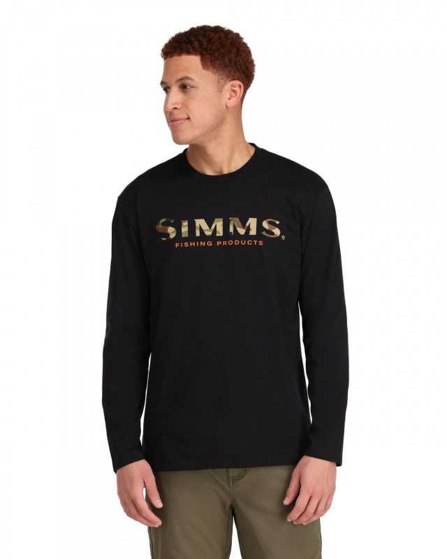 Simms Logo Shirt LS Black | Sportfishtackle.com